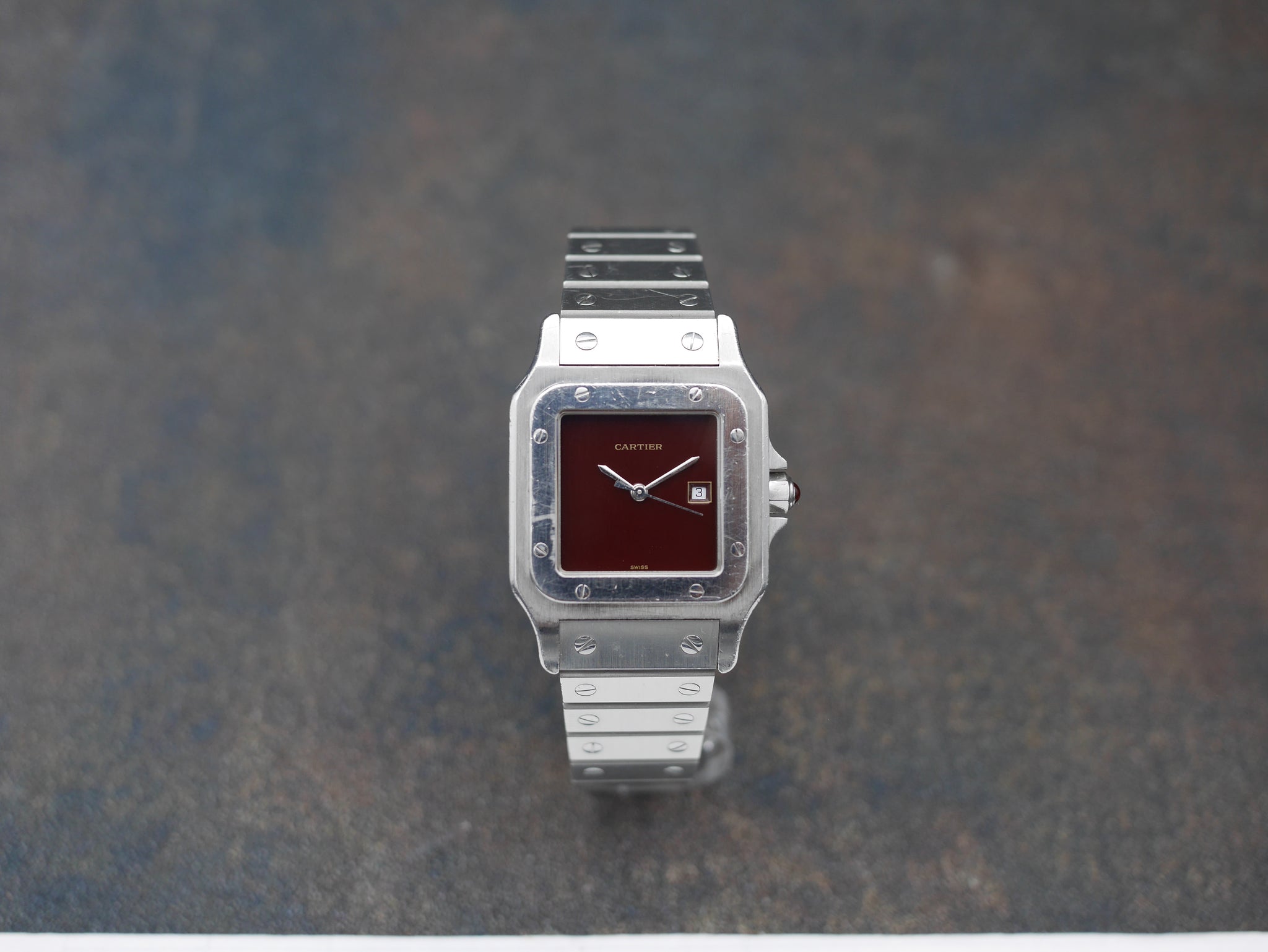 1980s Cartier Santos Stainless steel and its rare "bordeaux" dial and